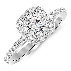 1 Carat 14K White Gold Cushion Halo GIA Certified Round Cut Diamond Engagement Ring (0.75 Ct H Color I2 Clarity Center Stone)