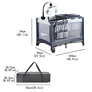 SIMPLGIRL Bedside Bassinet for Baby, 4 in 1 Pack n Play Bassinet Bedside Sleeper Baby Crib with Toys & Music Box, Mattress, Foldable Playard for Newborn