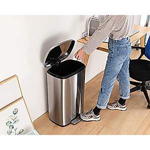 YYkokocat Kitchen Bathroom Trash Can, Bathroom Trash Cans with Lids, Stainless Steel Trash Can 13 Gallon, Step Trash Can Kitchen, Soft Close Garbage Can, 13.2 Gallon / 50 Liter (Sliver)