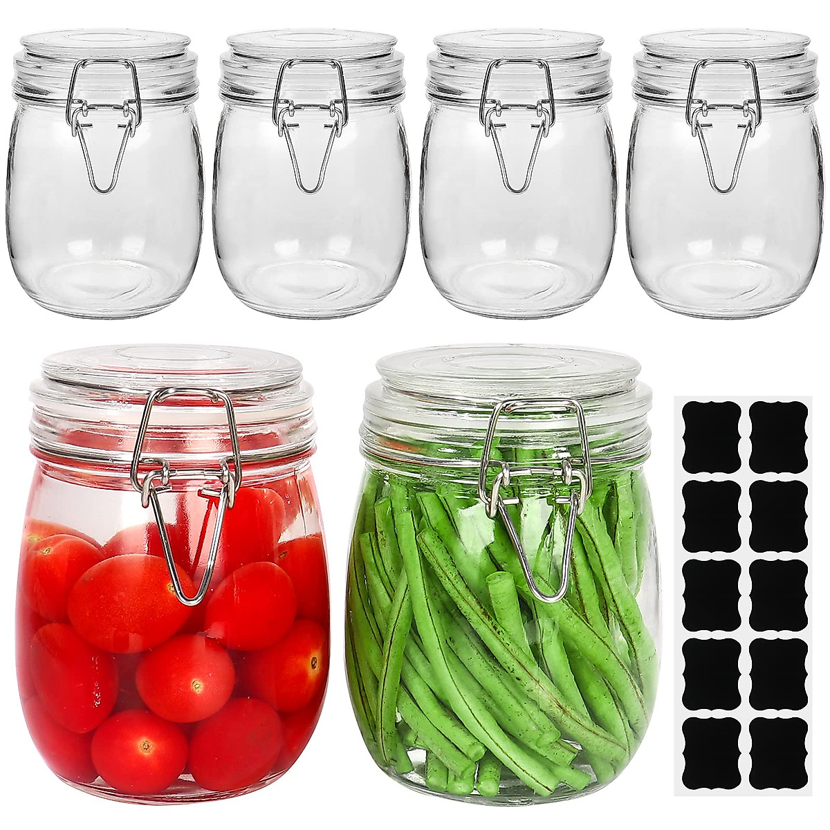 25 oz 6 Pack Clear Glass Jars With Airtight Lids and Leak Proof Rubber Gasket, 750ml Wide Mouth Storage Containers Preserving Jars, Mason Jars With Hinged Lids For Kitchen Storage Canisters