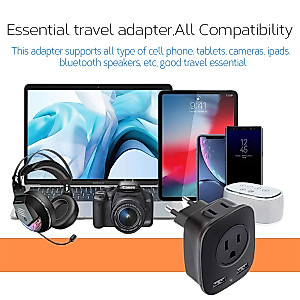 European Plug Adapter, NEWVANGA International Universal Travel Power Adapter with 2 USB Charing Ports, 2 x 15A Outlet Adapters for US to Europe EU Italy Spain Iceland European Outlets (Type C)