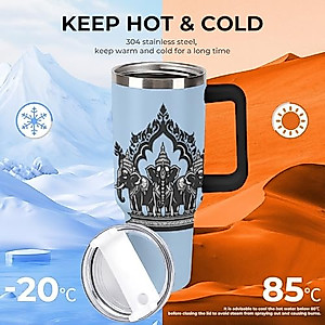 Three Elephants Laos 40OZ Tumbler Stainless Steel Travel Mug Water Bottle Car Cup Tea Cups with Lid Black-style