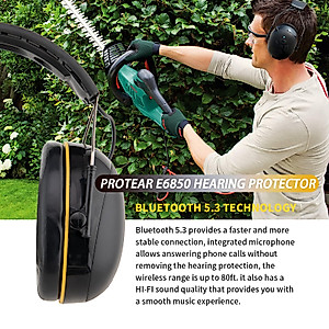 inf protear(Upgraded E6850 Bluetooth Hearing Protection with Integrated Microphone, High-Fidelity Speakers,120H+Playtime, Ideal Ear Muffs for Noise Reduction for Mowing, Workshop, NRR 25 dB