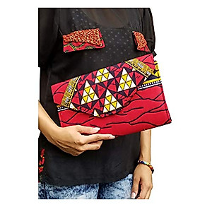 Red African Diamond Print Clutch Purse