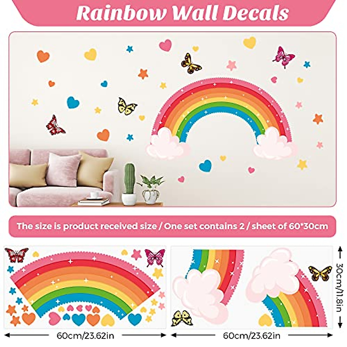 Epakh Dog Paw and Bone Print Stickers Removable Puppy Paw Wall Decals Decoration Animal Footprint Gifts for Dog Lover Bedroom Living Room(Rainbow and Butterfly)