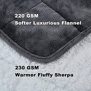 HOSUKKO Weighted Blanket - Grey 60"x80" 20lbs Flannel Sherpa Breathable Soft Warm Thick Heavy Blanket with Premium 0.8mm Glass Beads Big Winter Blanket Throw for Adult
