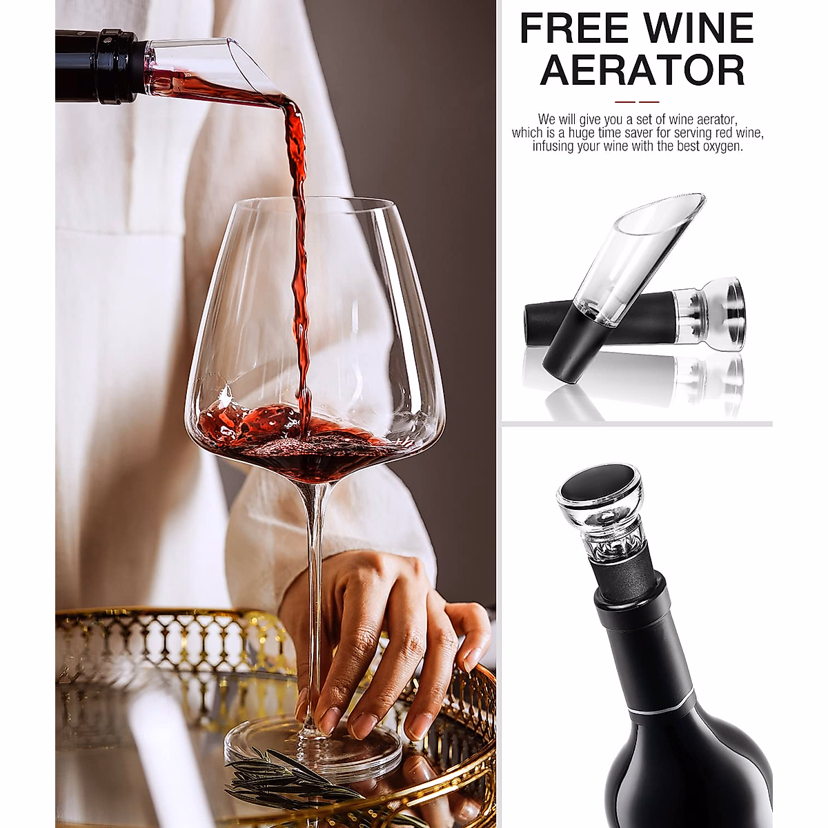 AOOE Red Wine Glasses Set of 6, Hand Blown Crystal Glasses-21 OZ,Large Burgundy Glasses- Light, Clear, Perfect for Wine tasting, Wedding, Anniversary, Birthday