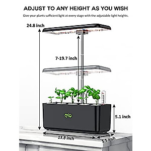 Hydroponics Growing System, QYO 9 Pods Herb Garden with 70 LEDs Full-Spectrum Plant Grow Light, Hydroponic Herb Garden with 4.5L Water Tank, 19.7'' Height Adjustable Gardening System, Black, QYO10