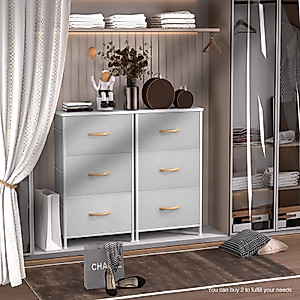 ROMOON Dresser for Bedroom, 3 Chest of Drawers, Fabric Nightstand with Organizer Storage Drawers, Small Closet Dresser for Bedroom, Closet, Entryway, Hallway, Nursery Room (Grey)