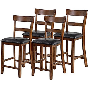 NAFORT Counter Height Bar Stools Set of 4, Farmhouse 25.5” Solid Wood High Dining Chairs with Cushion, Counter Stools with Back for Kitchen Restaurant Bar, Rubberwood Legs & Black PU Leather Cushion