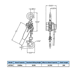 Amarite Chain Hoist Lever Hoist, 3300 Lbs, 20ft Load, Chain Manual Chain Hoist, Industrial Grade Type Connection for Lifting Hook
