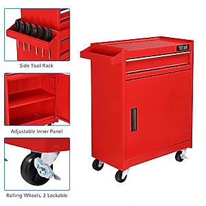 TUFFIOM 5-Drawer Rolling Tool Chest, Tool Storage Cabinet w/Drawers, Wheels, Detachable Top & Adjustable Shelf, Mechanic Tool Organizer Box for Garage, Workshop, Warehouse & Repair Shop, Red