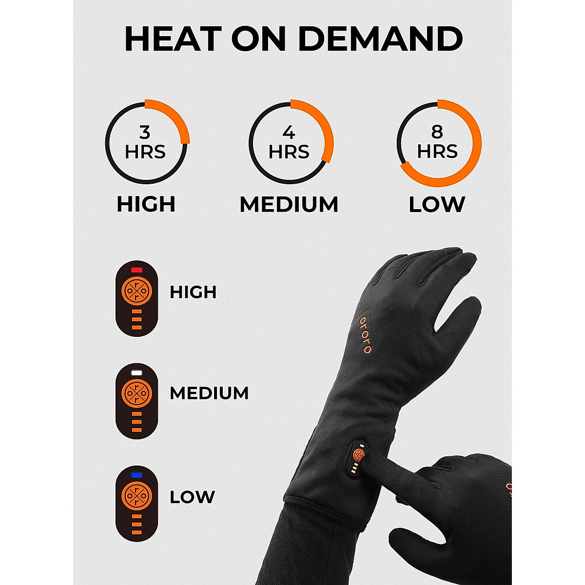 ORORO Heated Gloves Liner for Men and Women, Lightweight Heated Liner Gloves for Riding, Skiing and Arthritis Hands (Black, S)