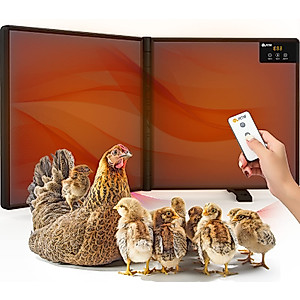 Chicken Coop Heater for Winter with Remote Control, 180W Foldable Radiant Heaters for Chicken Coop,30''x12'' Large Panel Chicken Coop Accessories with Adjustable Timer and Temp,Safer Than Brooder Lamp