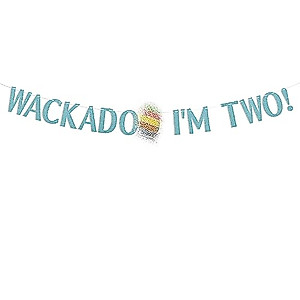 Blue Glitter Wackado* I'm Two! Banner - Kids' 2nd Birthday Decorations, Blue Theme 2nd Birthday Party Decorations