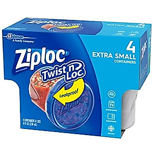 Ziploc Twist 'n Loc, Storage Containers for Food, Travel and Organization, Dishwasher Safe, Extra Small Round, 4 Count