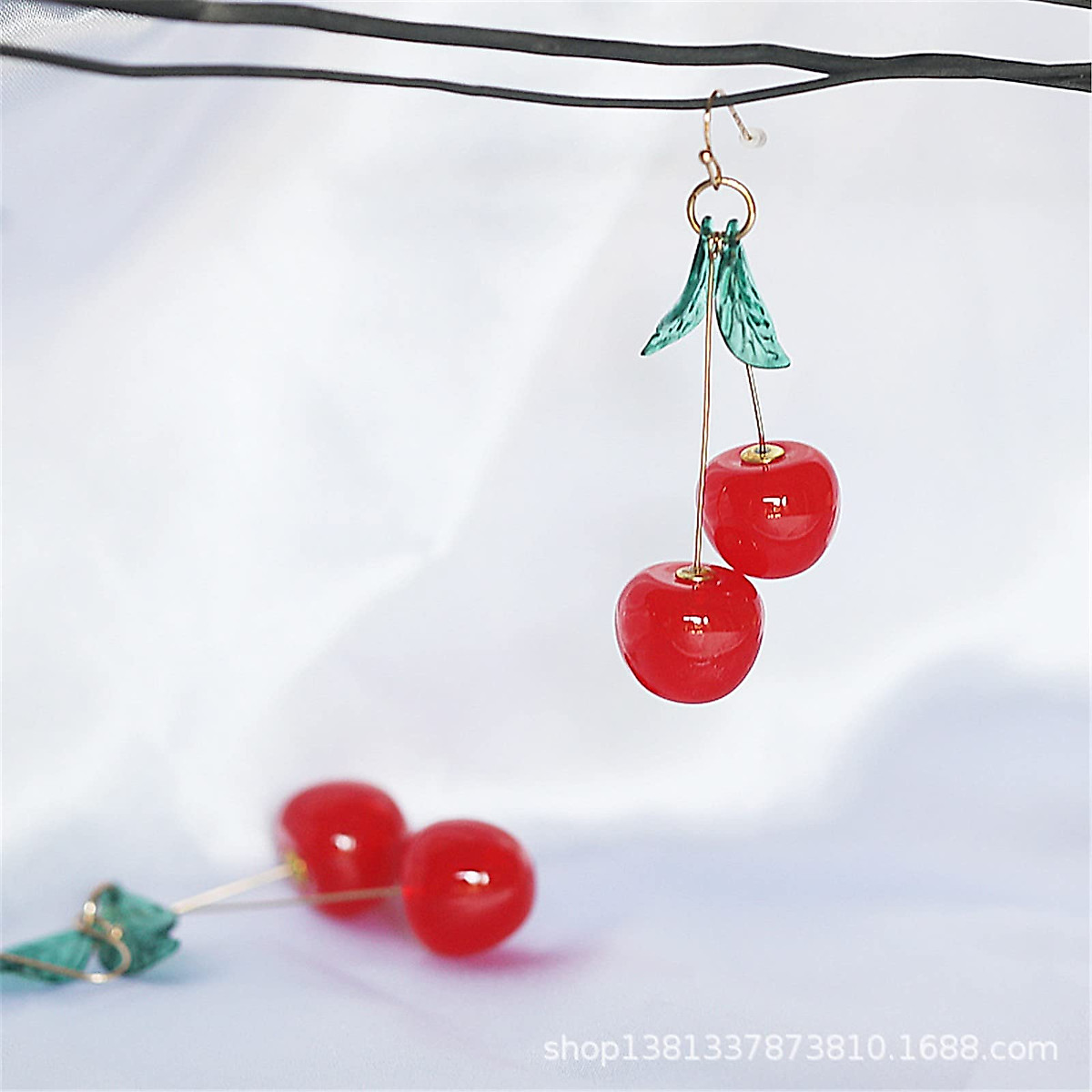 Lovely Handmade Cherry Food Fruit Drop Earring for Women 14K Gold Plated Lightweight Sweet Fruit Leaf Statement Dangle Earring Friendship Jewelry Birthday Gift-A red-1