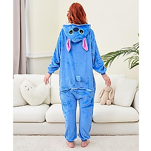 Adult Animal Onesie Pajamas, One Piece Halloween Cosplay Costumes for Women and Men (X-Large) Blue