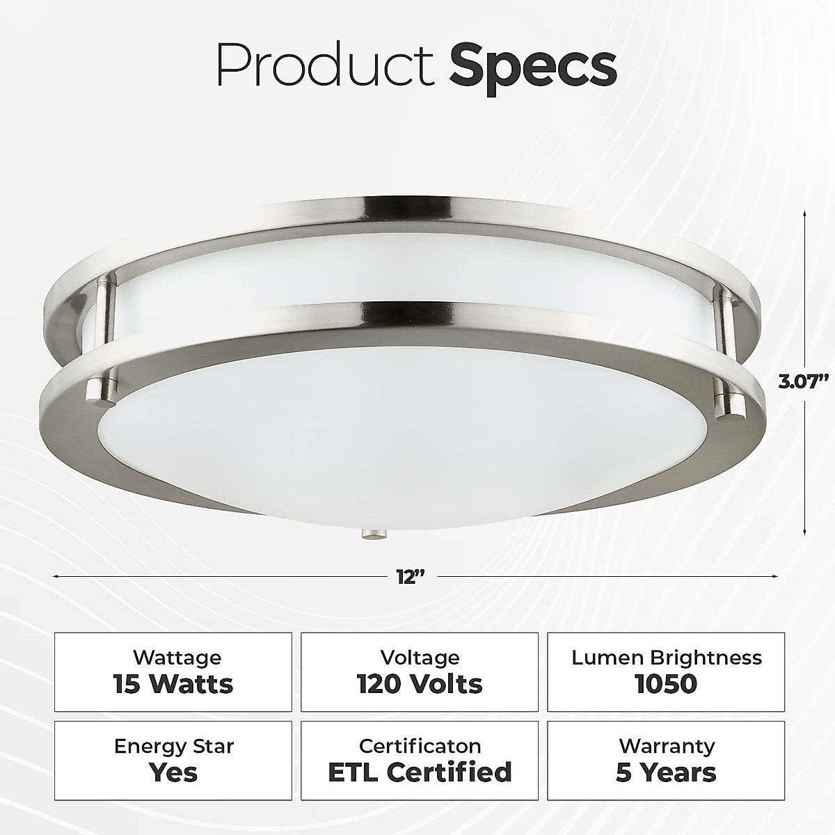 Diodesy 12 Inch LED Ceiling Light Fixture, 15W Flush Mount Ceiling Light Fixture for Bathroom Hallway Living Room and Bedroom, Dimmable, 1050LM, 2700K-5000K 5CCT Adjustable, Brushed Nickel, ETL.