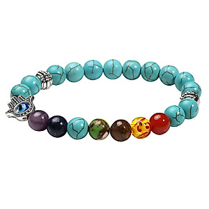 MILAKOO 7 Chakras and Evil Eye Bracelet Healing Stone Beads Oil Diffuser Yoga Reiki Prayer for Women