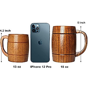 Wooden Beer Mug Best Wood Drinking Cup Viking Mug Wooden Tankard Beer Glass Stein Tea Cup Barrel Mug for Men Women Coffee Mug Gift