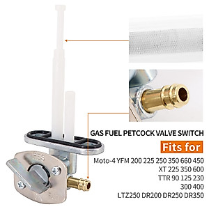 KIPA Gas Fuel Petcock Valve Switch for Yamaha Moto-4 YFM 200 225 250 350 660 450 XT 225 350 600 TTR 90 125 230 ARCTIC CAT 300 400 SUZUKI LTZ250 DR200 DR250 DR350 ATV Quad with Rubber seal