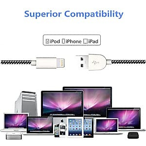 iPhone Charger Cable MFi Certified Lightning Cord 5Pack 3FT/6Foot/10Feet Sharllen Nylon Braided iPhone Charger USB Fast Charging&Syncing Wire Compatible iPhone12/11Pro/XS/Max/XR/X/8P/7/6/iPad White