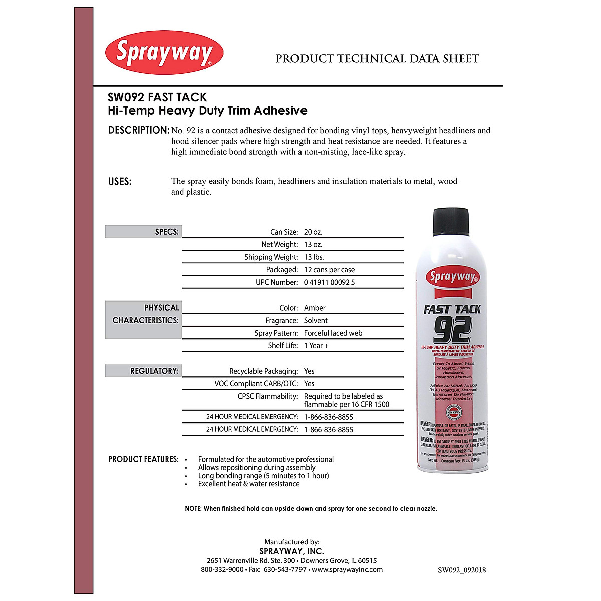 Spray Adhesive, Hi-Temp, Heavy Duty, 13 oz