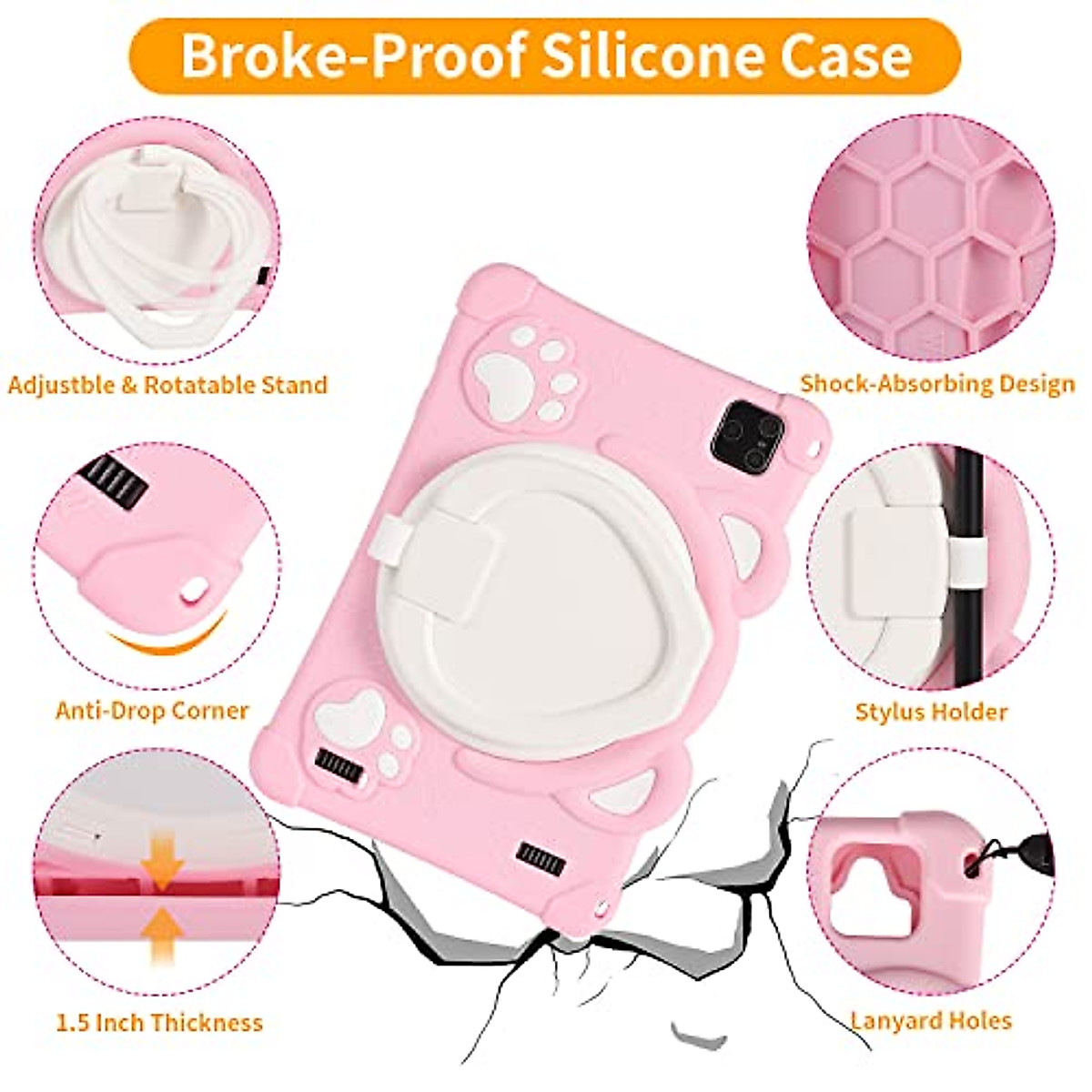 HeavenBird Kids Tablet 8 Inch, Smart Tablet for Kids with Stylus Pen & Earphone, Android 10, 2GB & 32GB, 1280 x 800 IPS Touchscreen Display, Triple Camera, Children-Tablet Proof Case