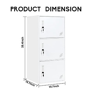 3 Door Vertical Stackable Storage Cabinet with Lock,Anti-Failing Device, Metal Lcoker,Organizer for Office, Home, Gym, School,Employee,Kids. (White)