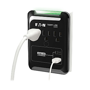 Tripp Lite 3 Outlet Portable Surge Protector Power Strip, Direct Plug in, 2 USB, & $5,000 Insurance (SK30USB) Black