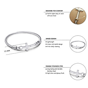 555Jewelry Stainless Steel Metal Cross Religious Religion Sacred Christian Catholic Holy Blessing Bracelet Fashion Fine Jewelry Accessory Bangle Bracelet, Silver Size 60mm