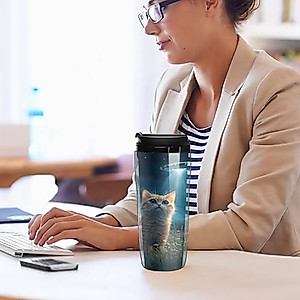 Funny Cat Travel Coffee Mug Reusable Coffee Cup Tumbler with Lid for Outdoor 350ml