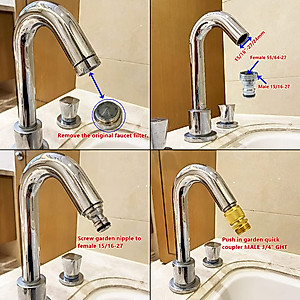 HQMPC Sink To Hose Faucet Adapter Faucet To Hose Adapter Kitchen Snap Adapter Washing Machine Quick Connect,Chrome Nipple Male 15/16-27 And Female 55/64-27 To Male 3/4" GHT Quick Coupler 2 Sets