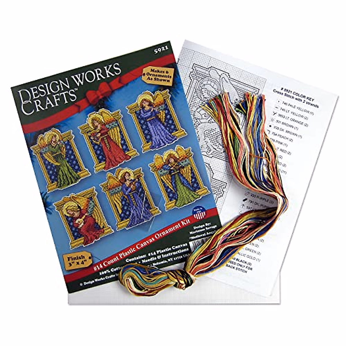 Design Works Crafts Medieval Angels Counted Cross Stitch Ornament Kit, Red, Blue, Green, Gold and More (Mixed)
