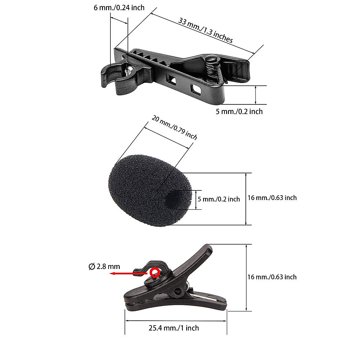 ALEKOR 6 Pieces Lavalier Microphone Metal Tie Clips, 6 Pieces Lapel Mic Windscreen Foam Covers and 6 Pieces Lav Mic Plastic Wire Clips