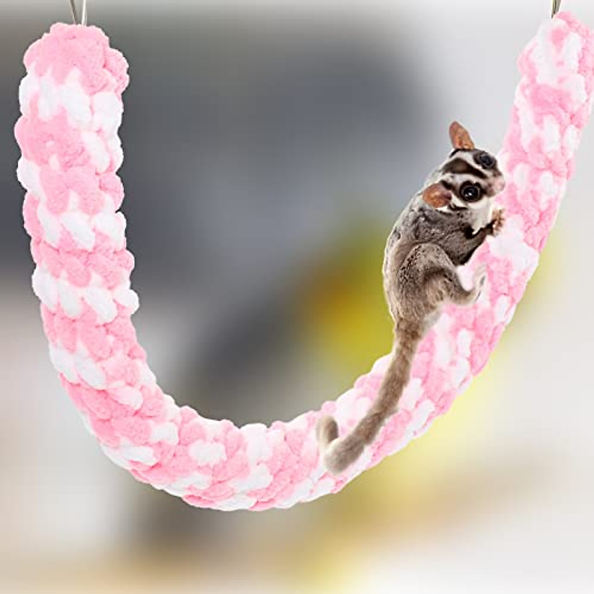 PATKAW Hamster Hanging Toy Rat Toys Bird Rope Perch Swing Toy for Cage Accessories Climbing Exercising Pink White