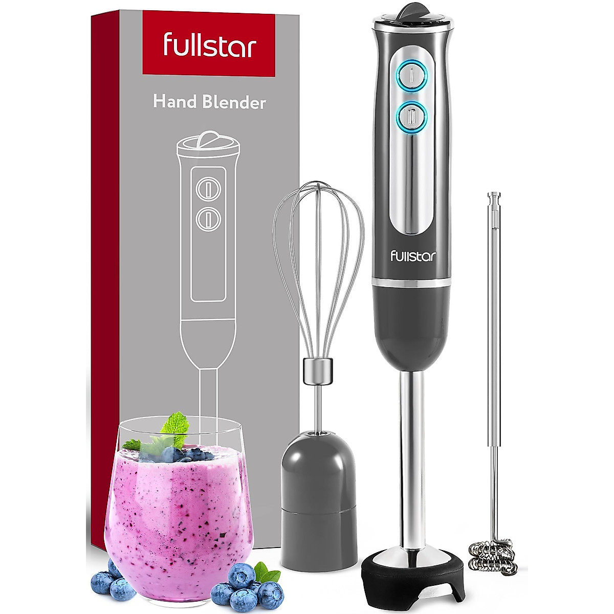 Immersion Blender Set, Hand Blender Electric, Immersion Blender Handheld, 9-Speed, 500W Handheld Blender - Hand Blenders Immersion, Hand Mixer Electric Blenders, Smoothie Blender (3-in-1, Gray)