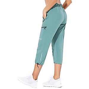 BALEAF Women's Hiking Cargo Capris Outdoor Lightweight Water Resistant Pants UPF 50 Zipper Pockets Pond Size M