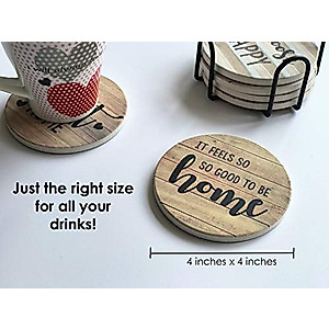 PANCHH Rustic Farmhouse Stone & Cork Coasters for Drinks, Absorbent - Set of 6 Coasters with Holder - Best Housewarming Gifts for New Home Ideas - Cute Kitchen and Coffee Table Décor & Accessories