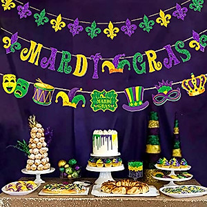 Mardi Gras Decorations Fat Tuesday Decor Fat Tuesday/Shrove Tuesday Hanging Bunting Banner New Orleans Party Mardi Gras Banner Gold Purple Green Circle Dots Garland Mardi Gras Mask Sign Banner Kit