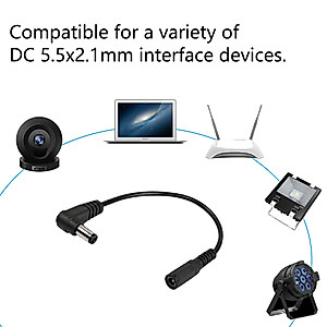 RIIEYOCA 2 Pack 90 Degree DC 5.5mm x 2.1mm Extension Cord, 90 Degree Right Angle Male to Female Short Power Cable,for CCTV Security Cameras Surveillance Syste, Length:20cm