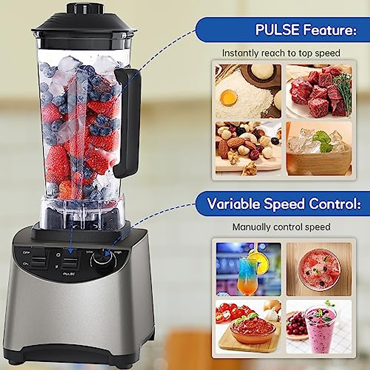 Professional Blender with 1400-Watt, 2 Modes Countertop Smoothie Maker Blender with 1.8L BPA-free Food Container, 6 Stainless Steel Blades Personal Kitchen Blender for Fruits Shakes and Smoothies