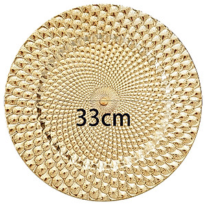 USA Party Flower Peacock Plastic Charger Plate, Set of 12 (13 Inch)(Gold)