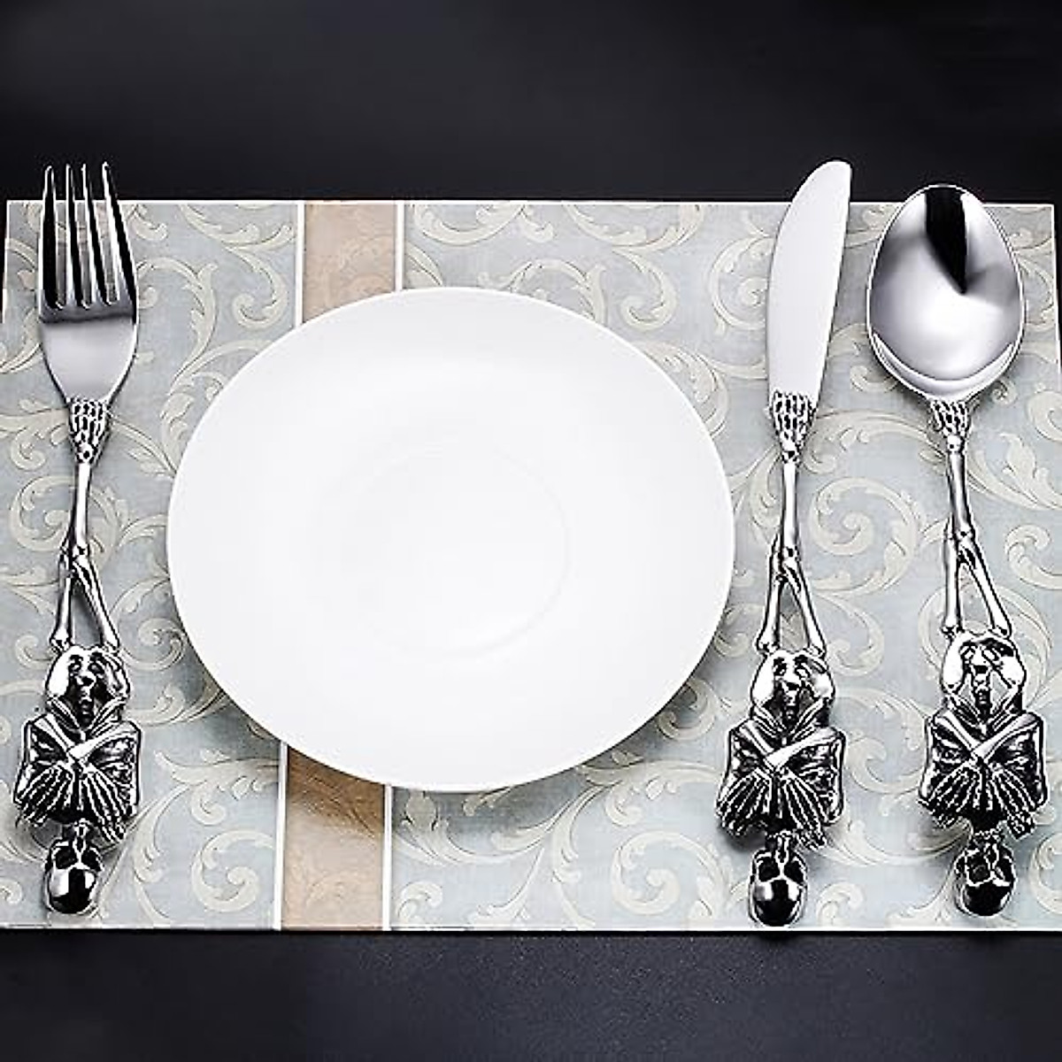 Silverware Set Handmade Skull Skeleton Cutlery Set Premium Stainless Steel Utensils,Including Knife/Fork/Spoon,Cutlery Badass For Halloween Home Kitchen Gift For Gothic Lover