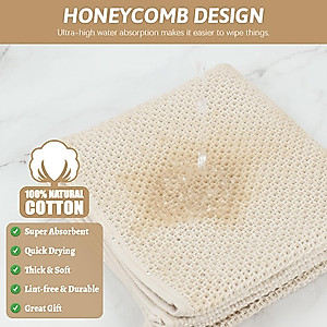 Nialnant 100% Cotton Kitchen Dish Towels,4 Pack Waffle Weave Dish Cloths for Drying Dishes,Extra Soft & Quick Drying Hand Towels-13 x 28 Inch,Beige