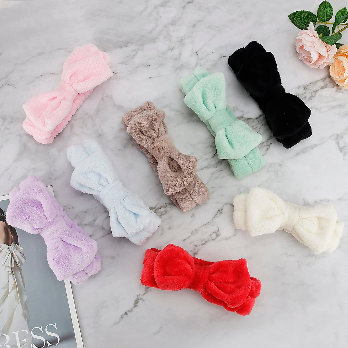 Ondder Spa Headband for Washing Face 8 Pack Aossrted Skincare Headbands for Women Girls Terry Cloth Cute Makeup Headbands Head Bands with Bow