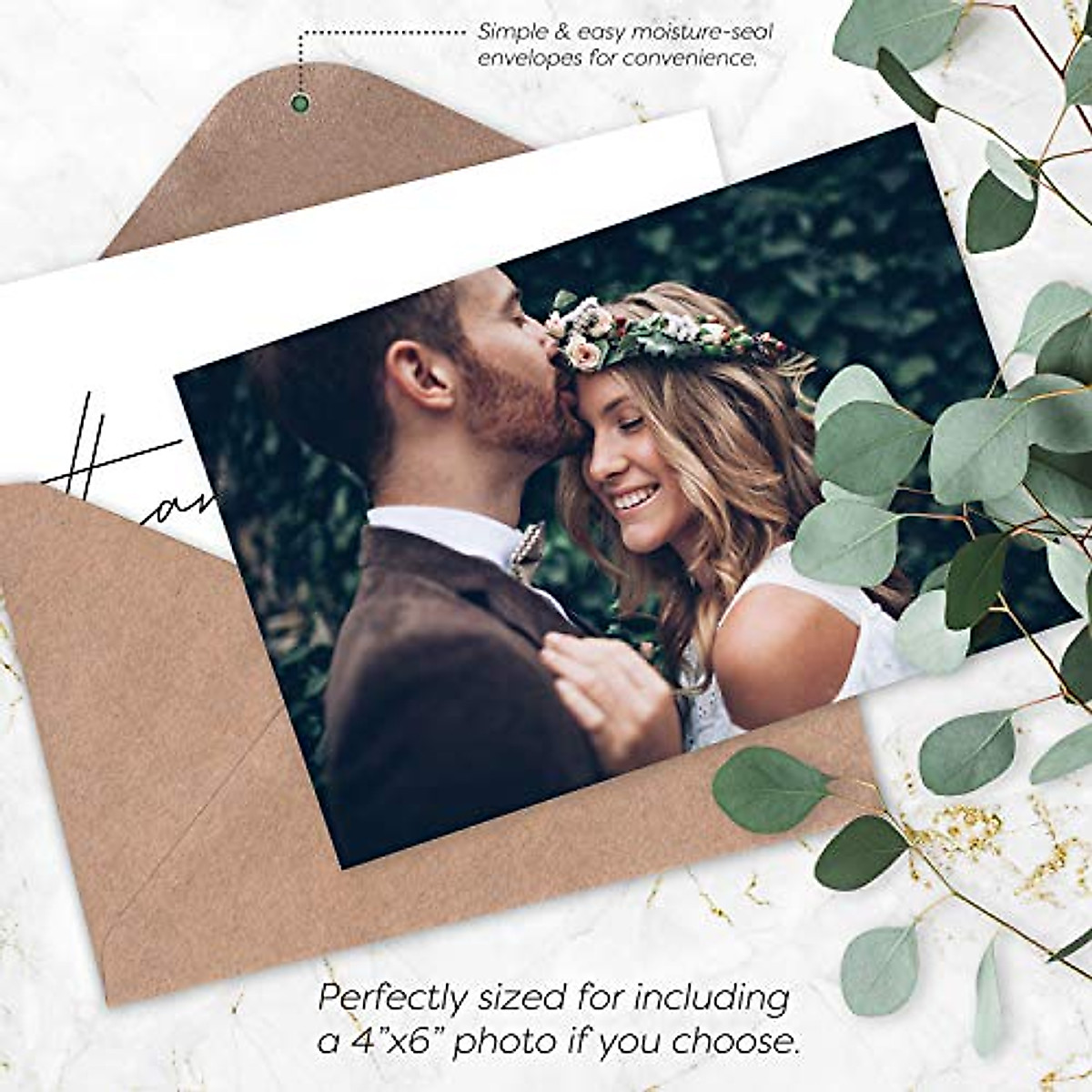 120 Blank Wedding Thank You Cards - Personalized Greetings, Gratitude Letter & Wedding Thank You Cards From The New Mr and Mrs - Wedding Thank You Notes with Kraft Envelopes & Stickers - 4x6", 120 Pack