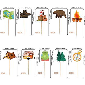 30 PCS Camper Themed Cupcake Toppers Tree Bear Tent Bonfire Guitar Cupcake Picks Happy Camping Cake Decorations for Weekend Outdoor BBQ Camper Woodland Lumberjack Theme Birthday Party Supplies