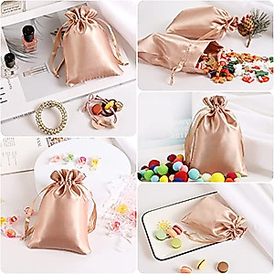 Satin Bags with Drawstring, 6x9" Wedding Favor Drawstring Bags, 50PCS Rose Gold Mini Gift Bags for Jewelry, Baby Shower, Valentine's Day, Craft, Birthday, Business, Party Favors Bags